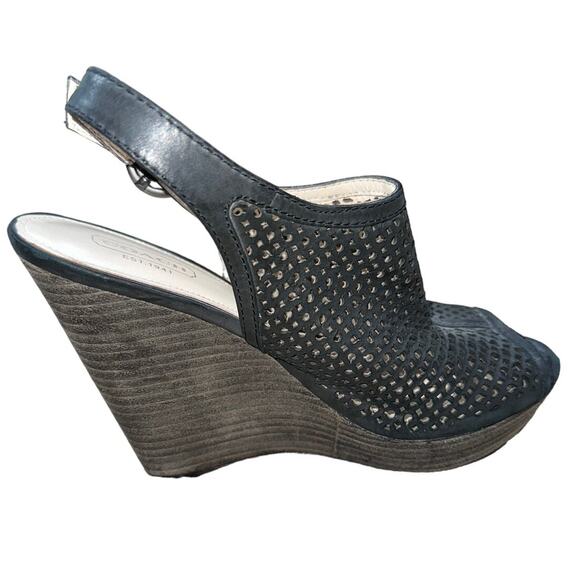 Coach | Shoes | Coach Navy Blue Perforated Leather Jaklyn Wedge Sandals ...